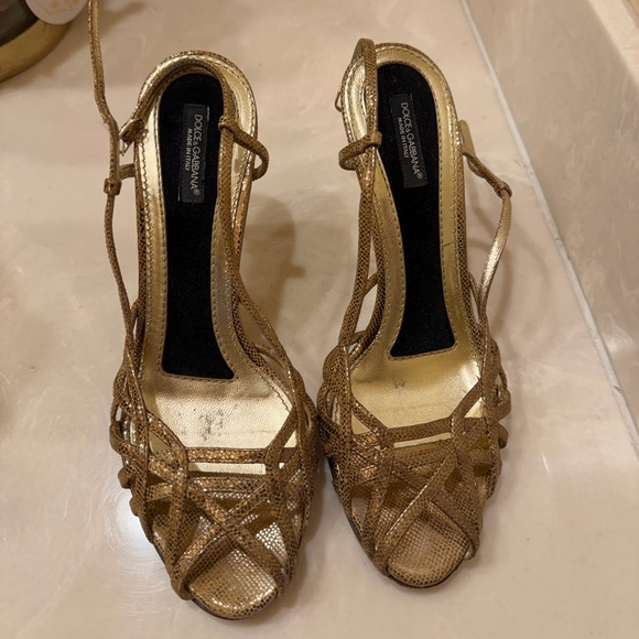 Dolce & Gabbana | Shoes | Dolce Gabbana Metallic Gold Strappy Heels ...